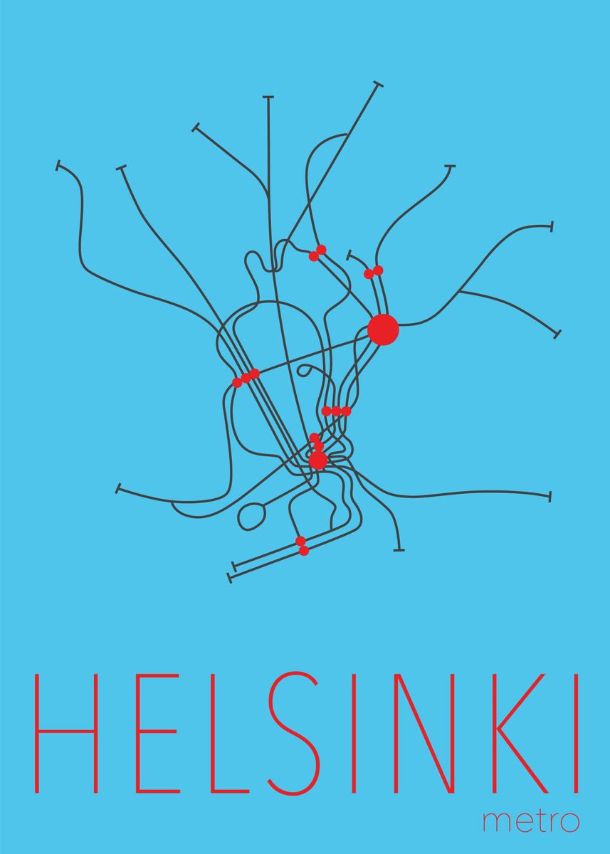 'Helsinki Metro map' Poster, picture, metal print, paint by Lotta ...