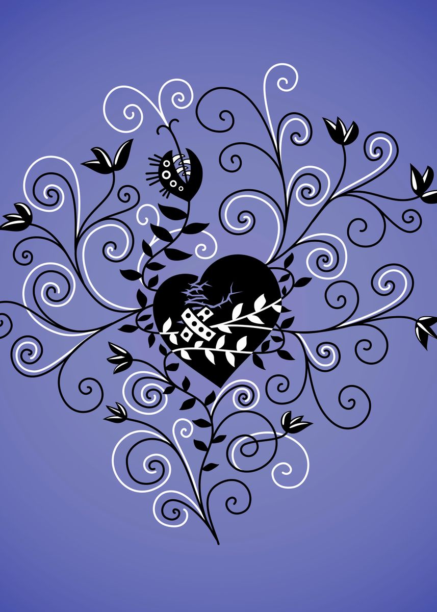 'Gothic Abstract Whimsical Fixed Broken Heart' Poster by Boriana ...