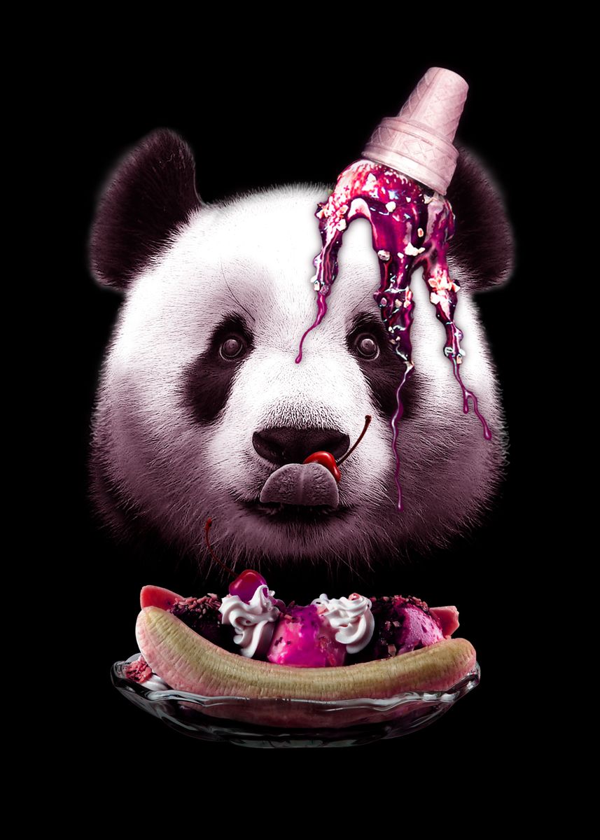 'PANDA LOVES ICE CREAM' Poster, picture, metal print, paint by Adam ...