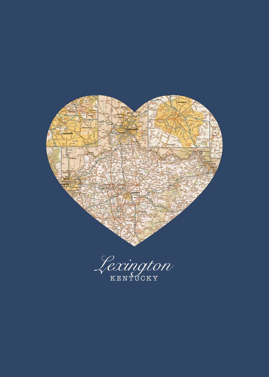 'Lexington Kentucky City Heart Vintage Street Map' Poster, picture ...