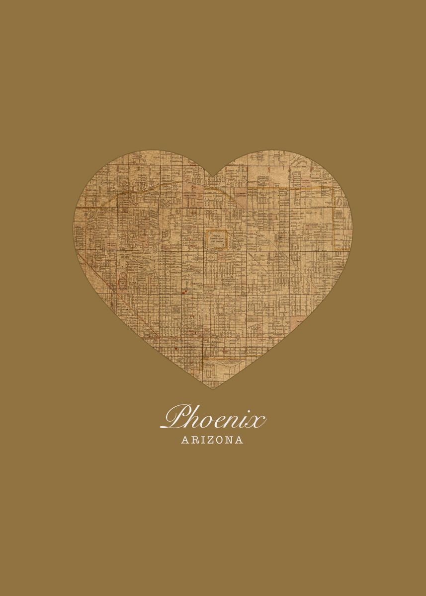 'Phoenix Arizona City Heart Street Map' Poster, picture, metal print ...