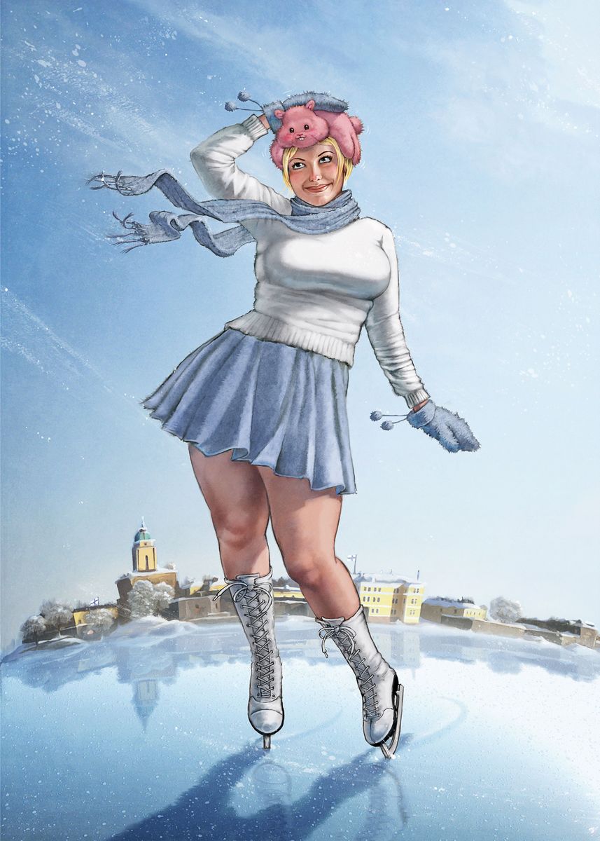 'Pinup winter skating' Poster, picture, metal print, paint by Sami ...