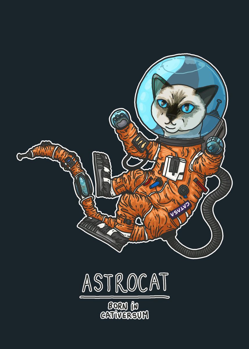 'Astrocat, born in the Cativersum' Poster, picture, metal print, paint ...