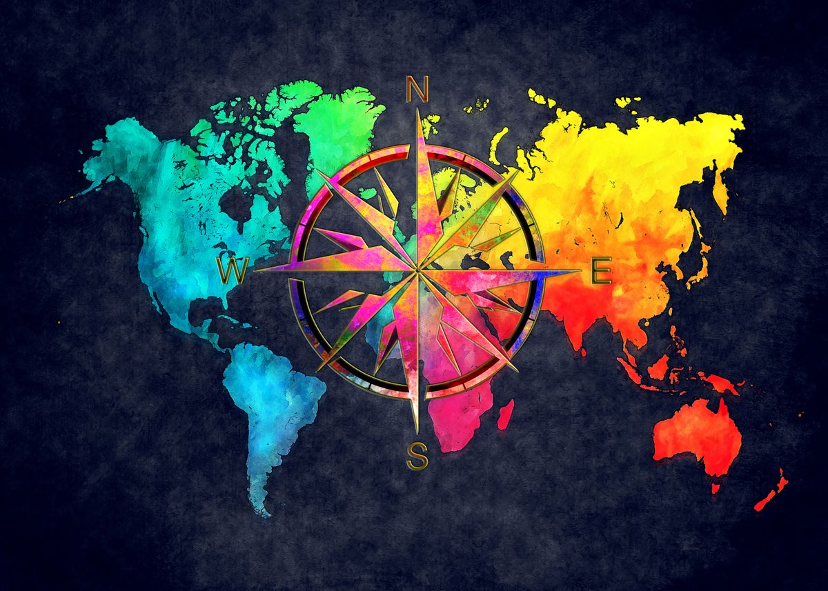 'world map wind rose' Poster by JBJart Justyna Jaszke | Displate