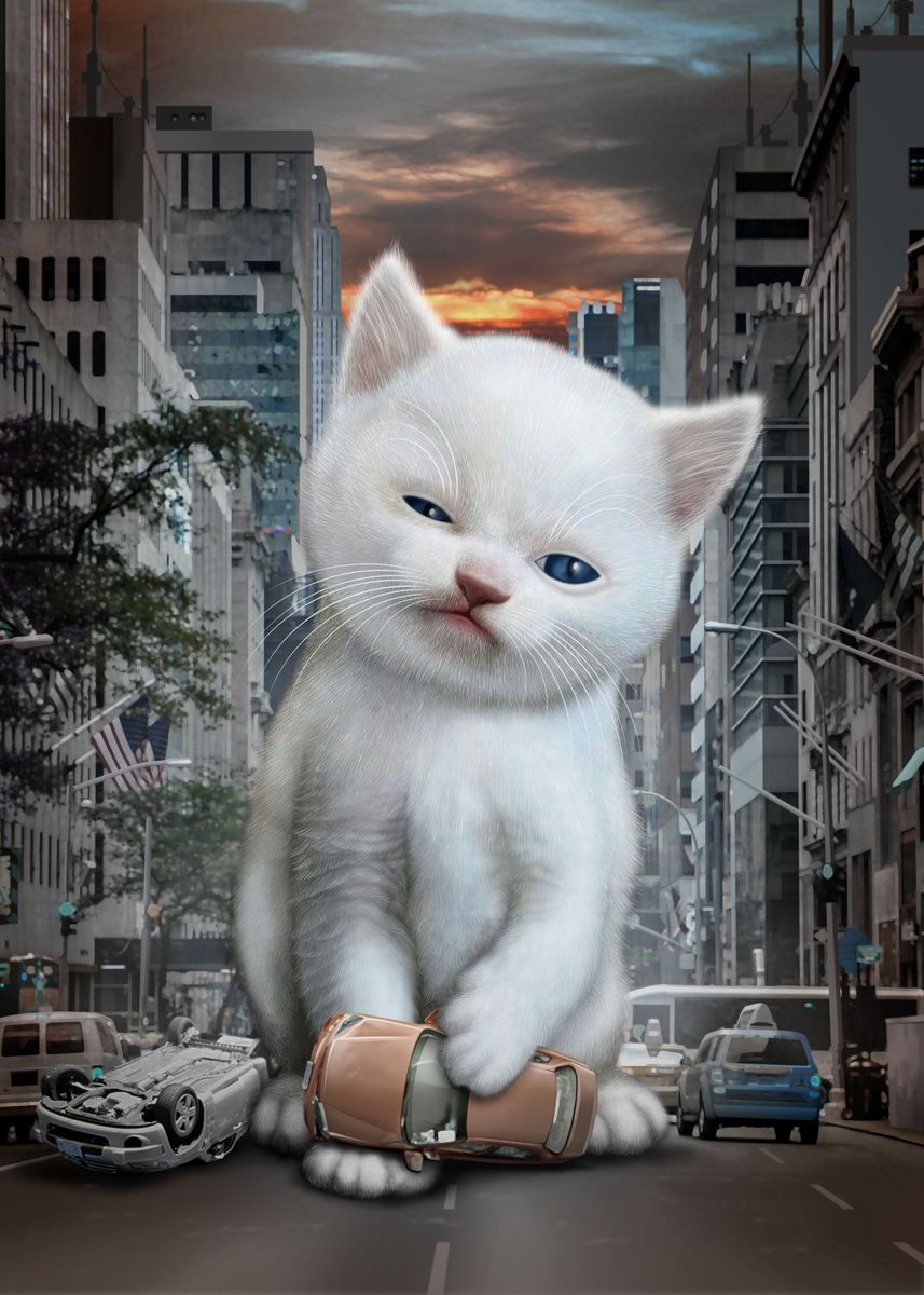 'MEOW ATTACK' Poster, picture, metal print, paint by Adam Lawless ...