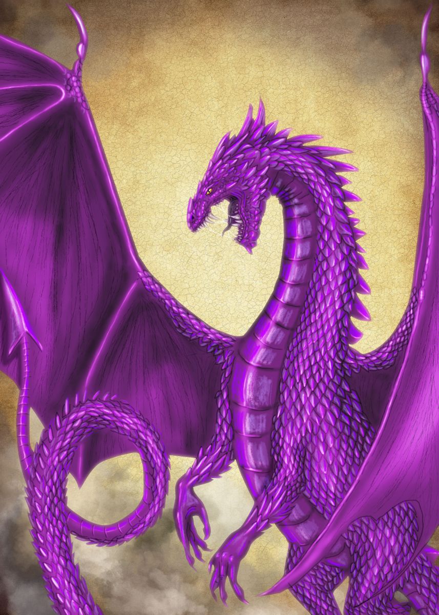 'Purple Dragon' Poster, picture, metal print, paint by Eva Nev | Displate