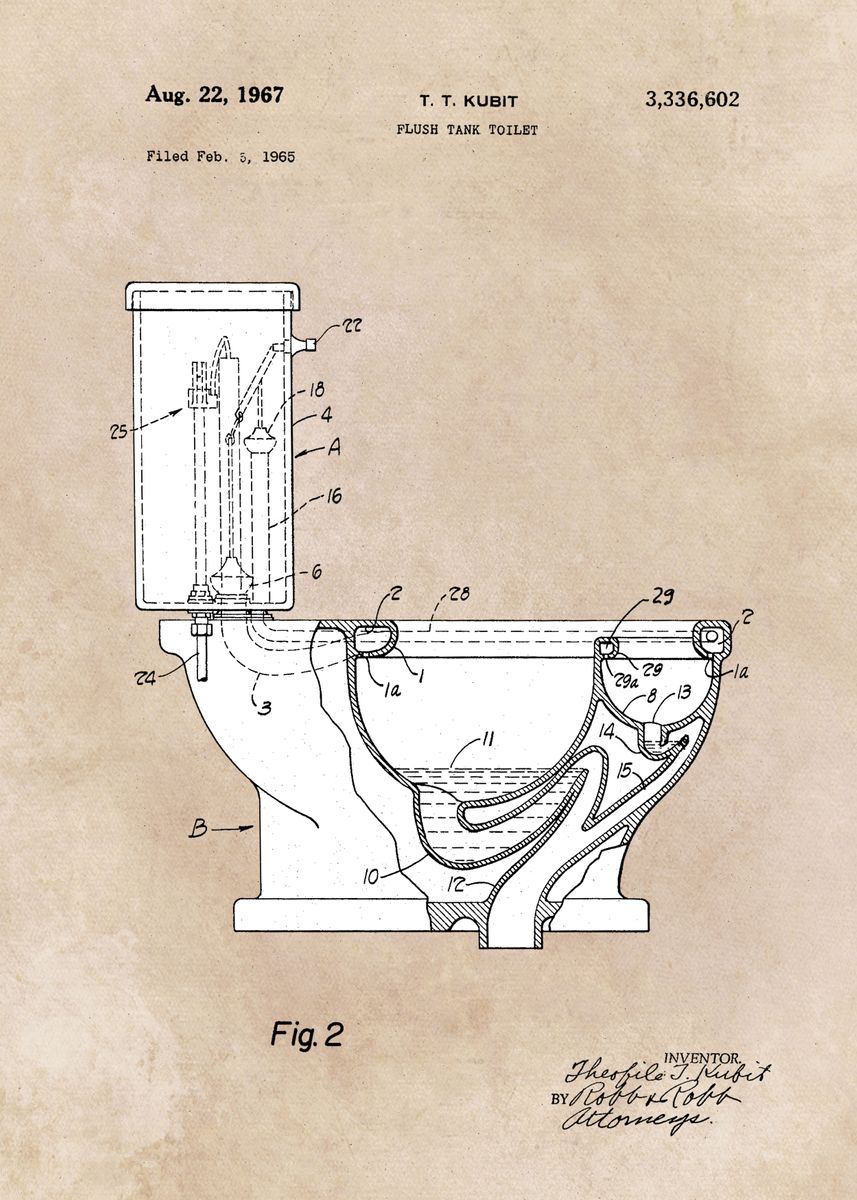 'patent art Kubit 1967 Flush tank toilet' Poster, picture, metal print ...