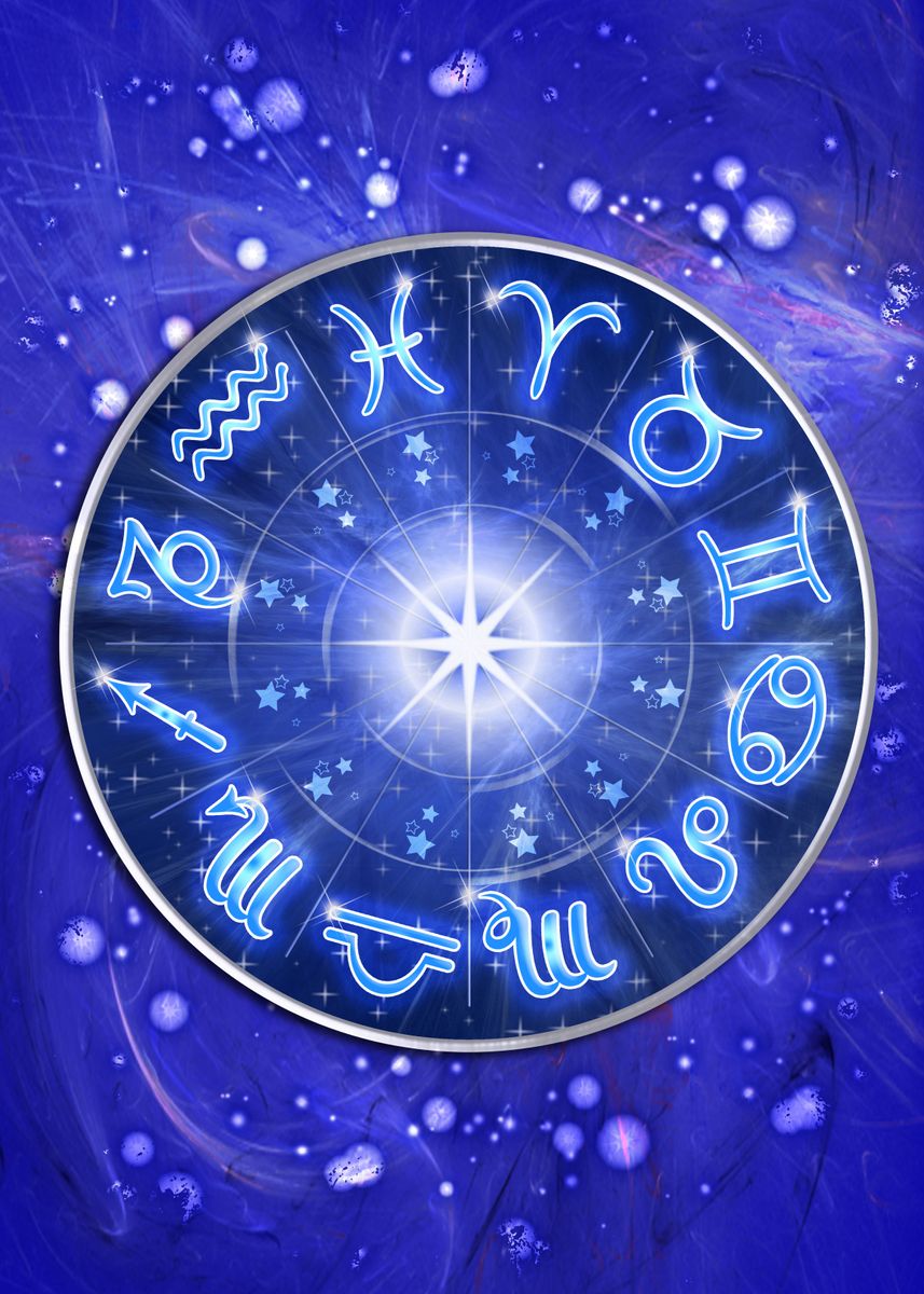 'Zodiac Signs Blue Galaxy Circle ' Poster, picture, metal print, paint ...