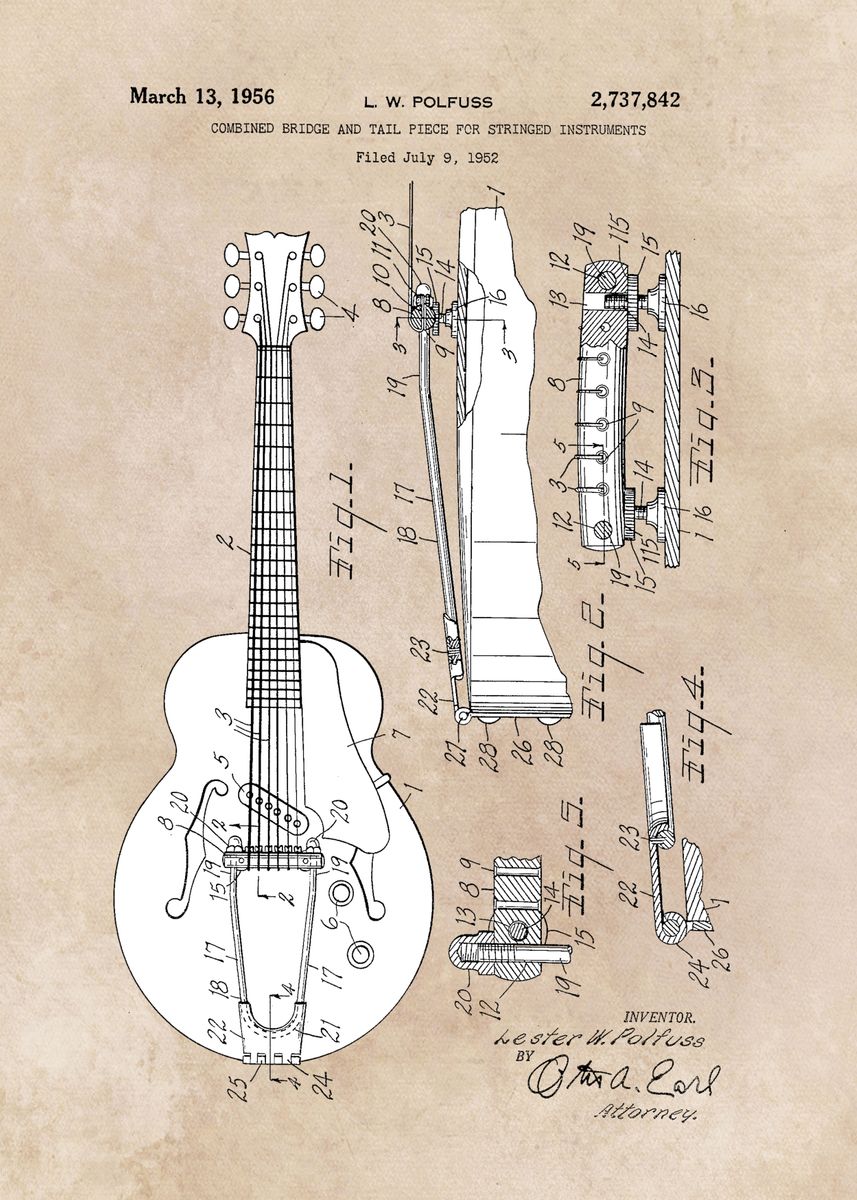 'patent art Polfuss 1956 Combined bridge ' Poster, picture, metal print ...