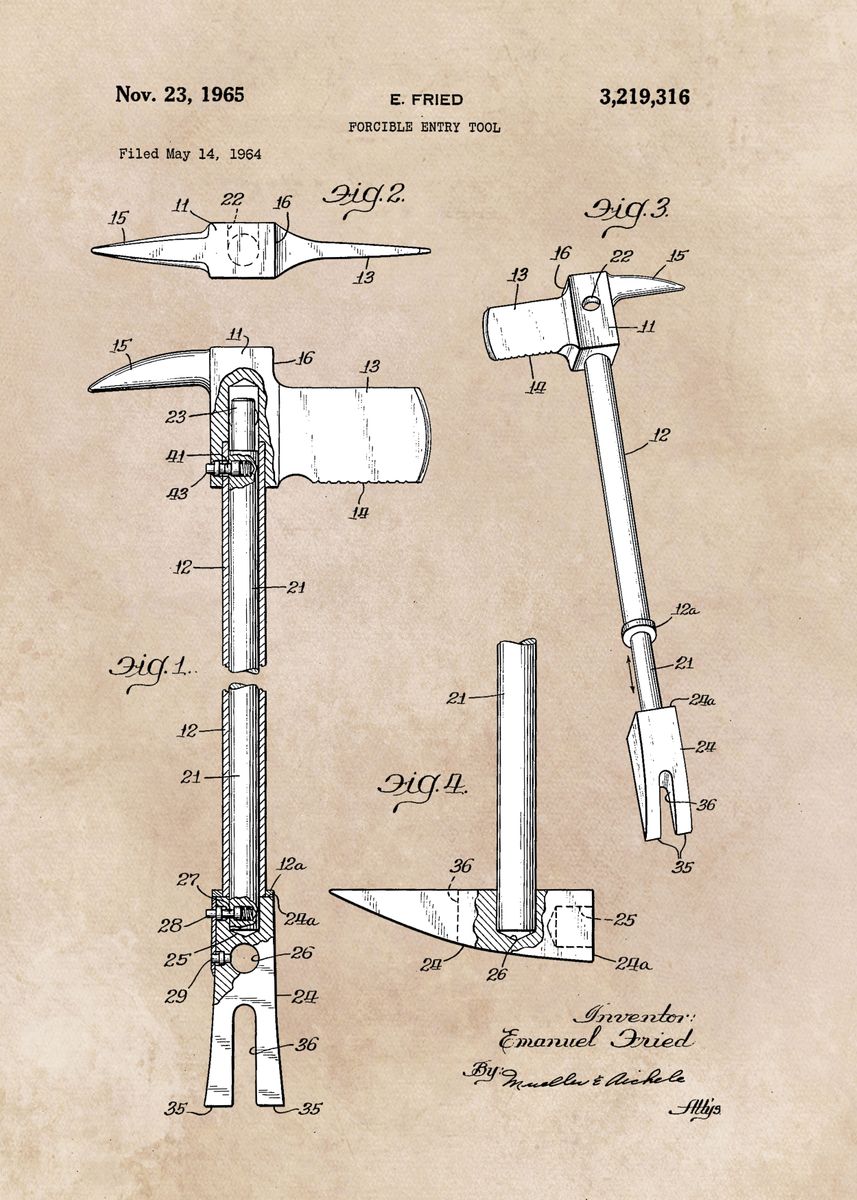 'patent art Fried 1965 Forcible entry tool' Poster, picture, metal ...