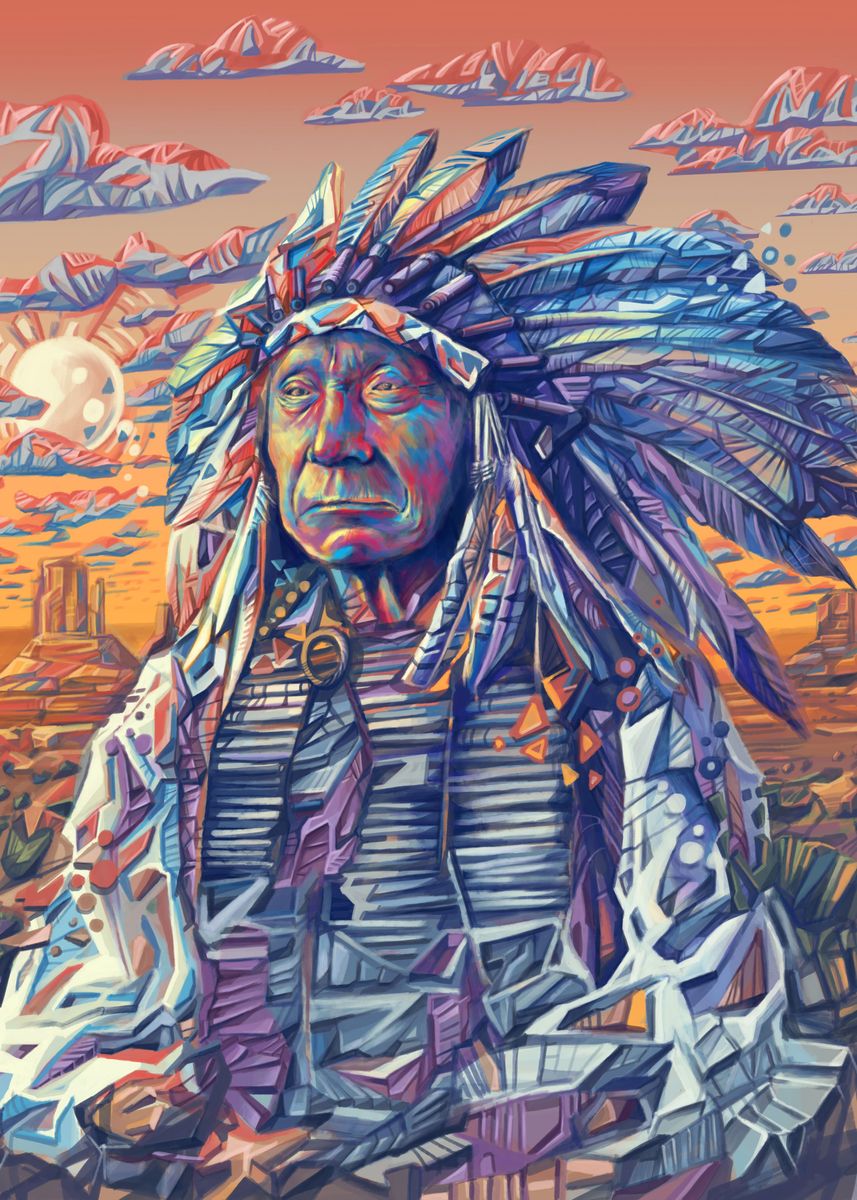 'geronimo-native art portrait' Poster, picture, metal print, paint by ...