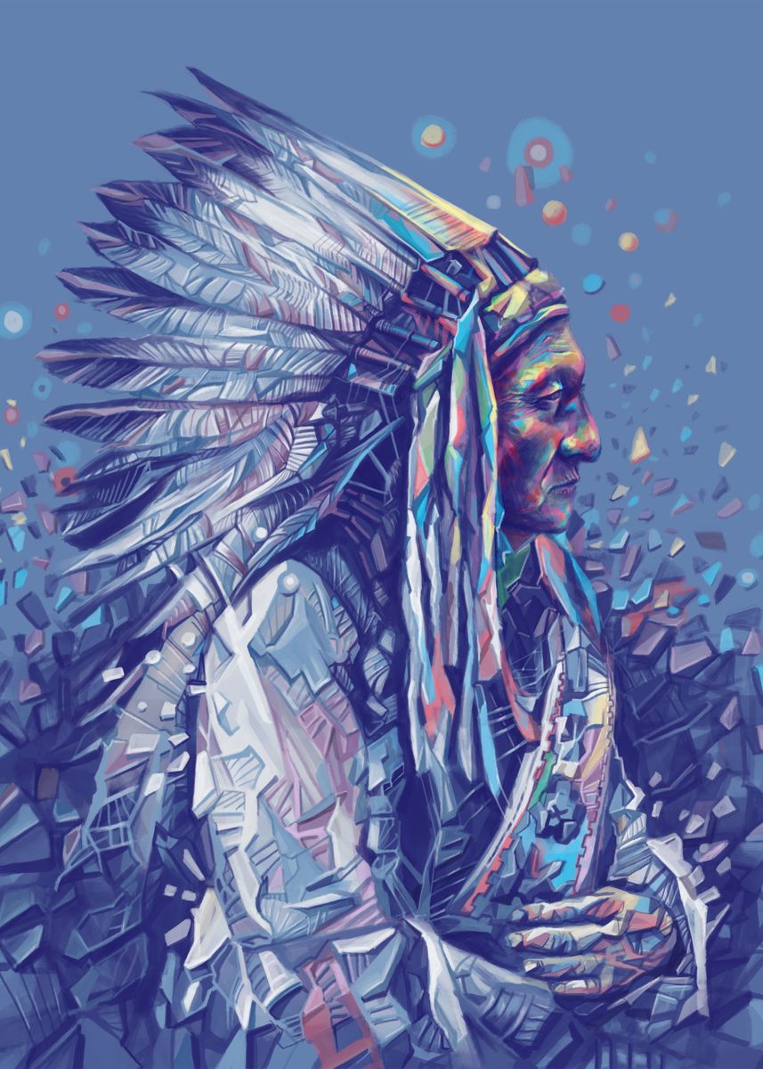 'sitting bull-native art portrair' Poster by Bekim Art | Displate