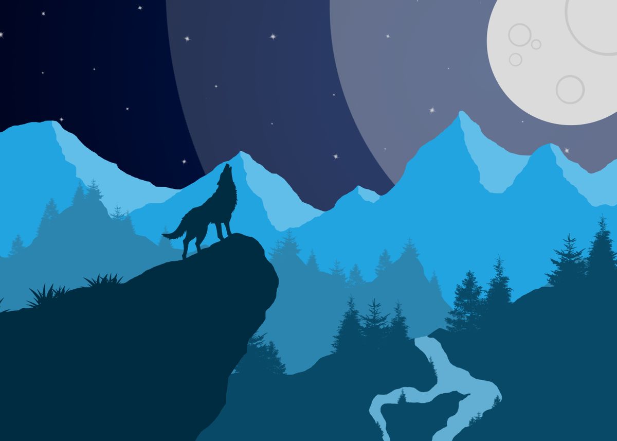 'Midnight wolf' Poster by Maf Mif | Displate