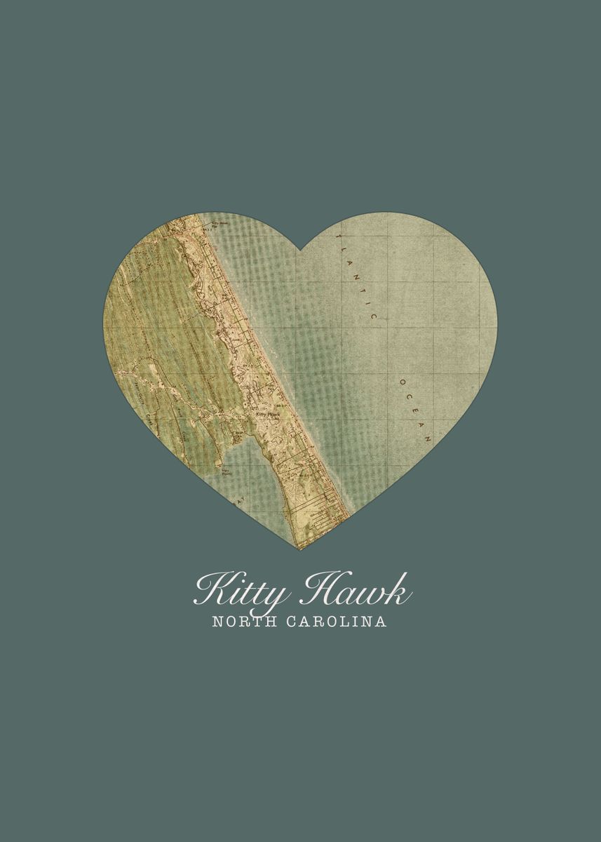 'Kitty Hawk North Carolina City Heart Street Map' Poster, picture ...
