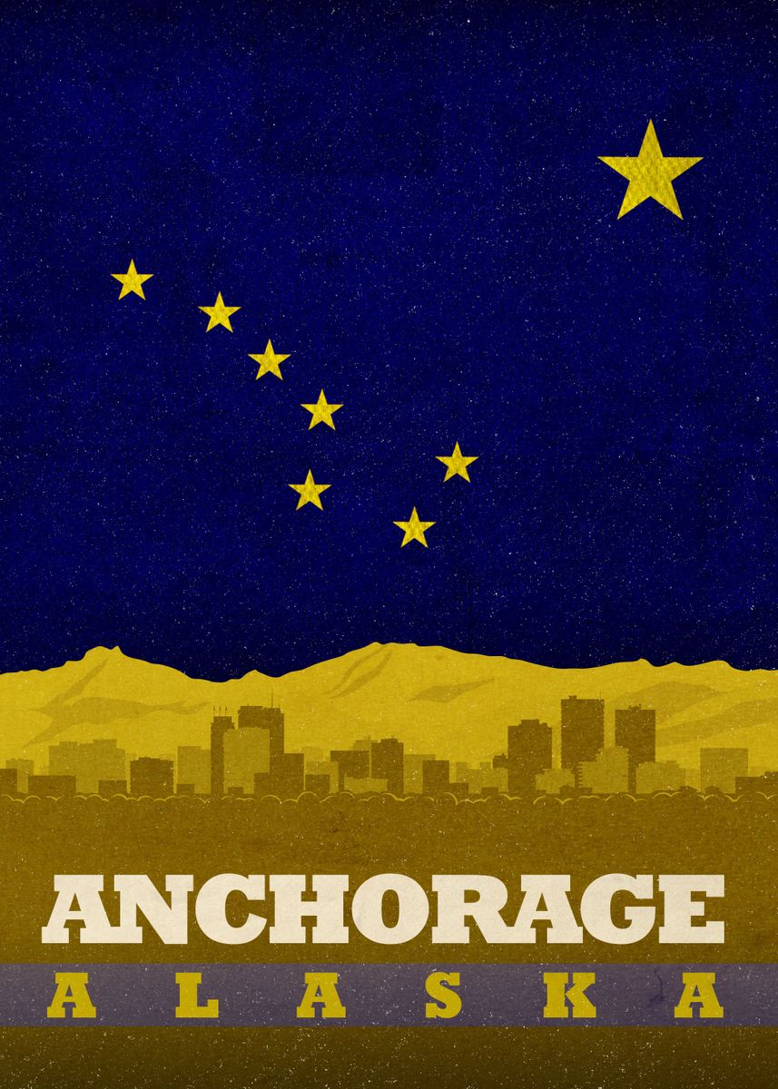 'Anchorage Alaska City Skyline State Flag' Poster, picture, metal print ...