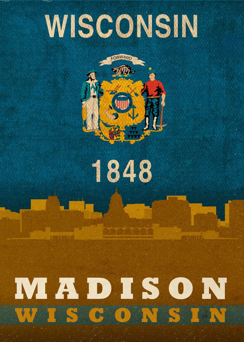 'Madison Wisconsin City Skyline State Flag' Poster, picture, metal ...