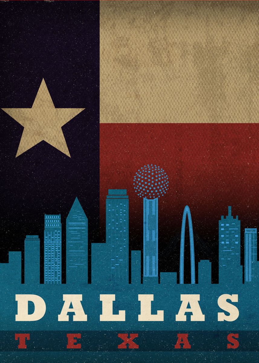 'Dallas Texas City Skyline State Flag' Poster, picture, metal print ...
