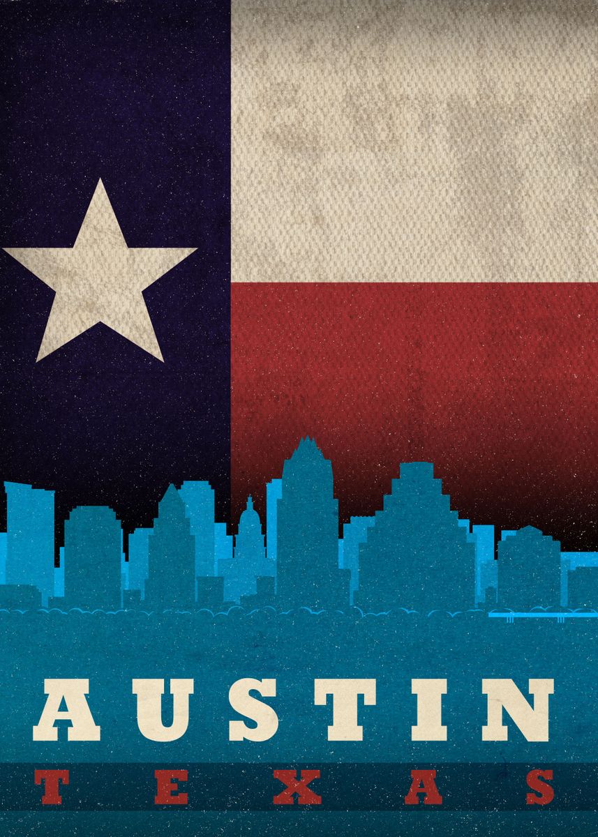 'Austin Texas City Skyline State Flag' Poster, picture, metal print ...