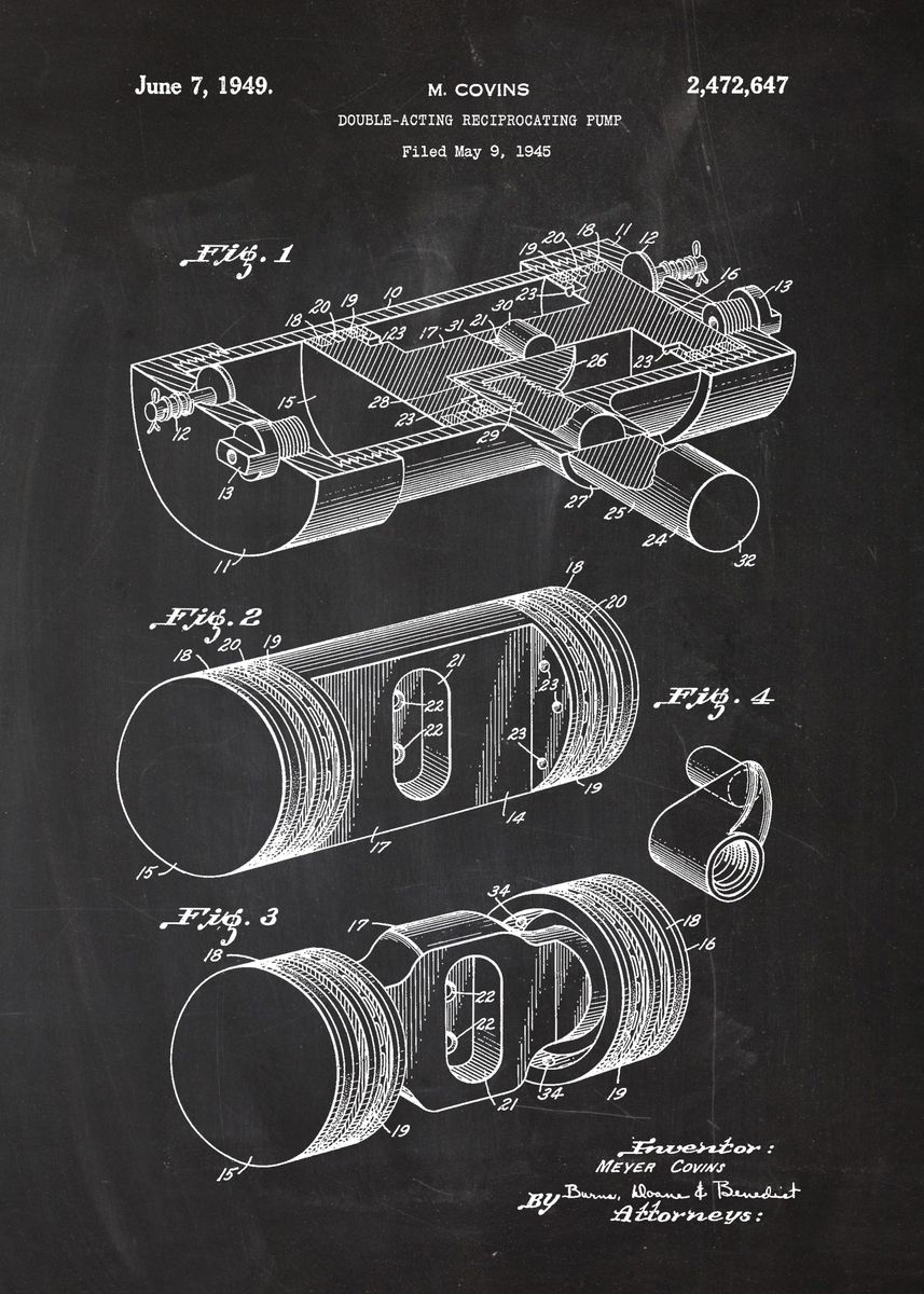 '1945 Double Acting Reciprocating Pump - Patent' Poster, picture, metal ...
