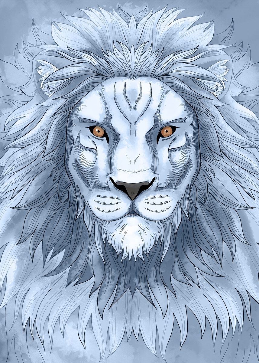 'Blue Lion' Poster, picture, metal print, paint by Kitsune Yumiko ...