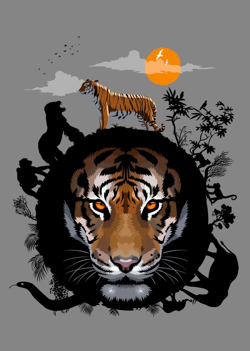 'Circle Jungle Tiger' Poster, picture, metal print, paint by Alberto ...