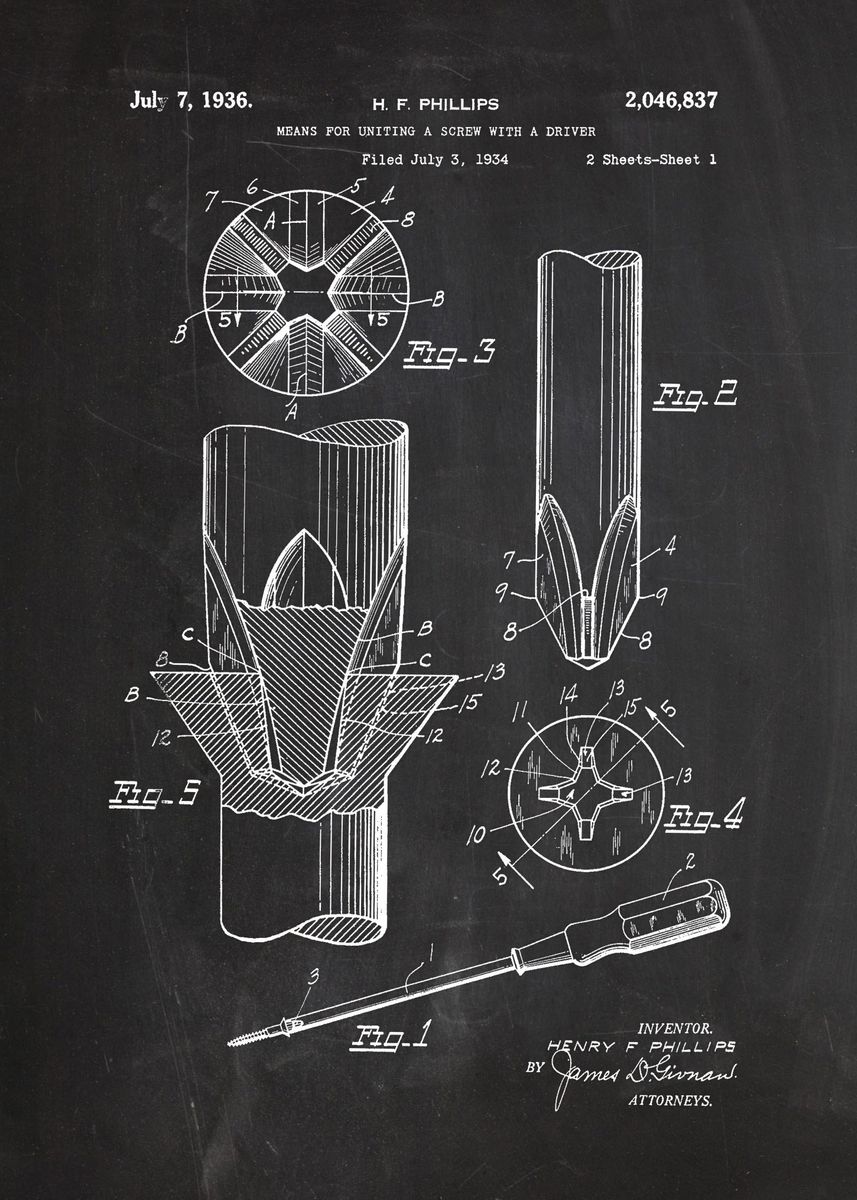 '1934 Screwdriver - Patent Drawing #1' Poster, picture, metal print ...