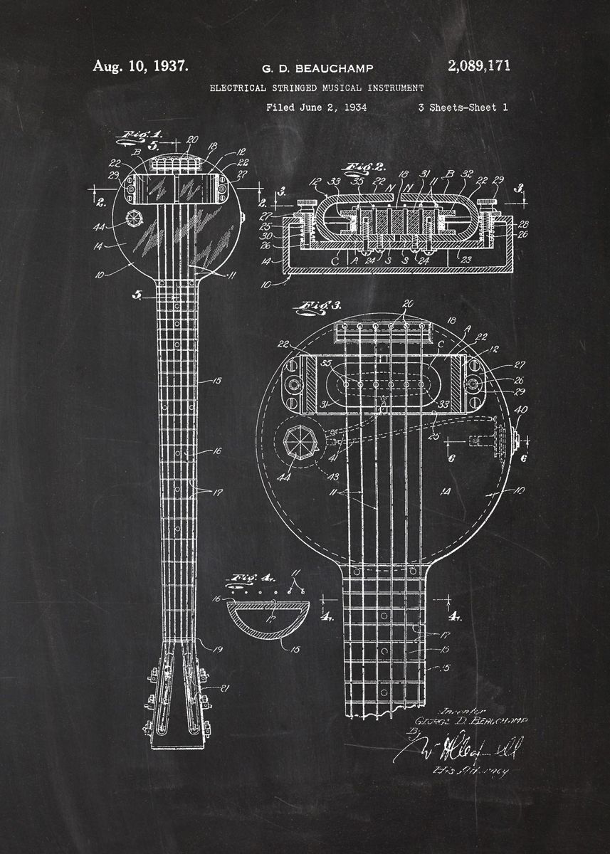 '1934 Electrical Stringed Musical Instrument' Poster, picture, metal ...