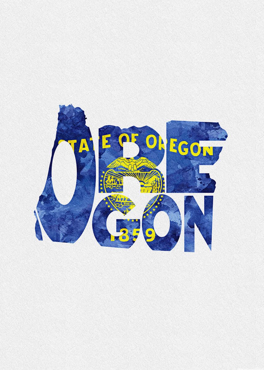 'Oregon Map Flag Typography' Poster by Deniz A. | Displate