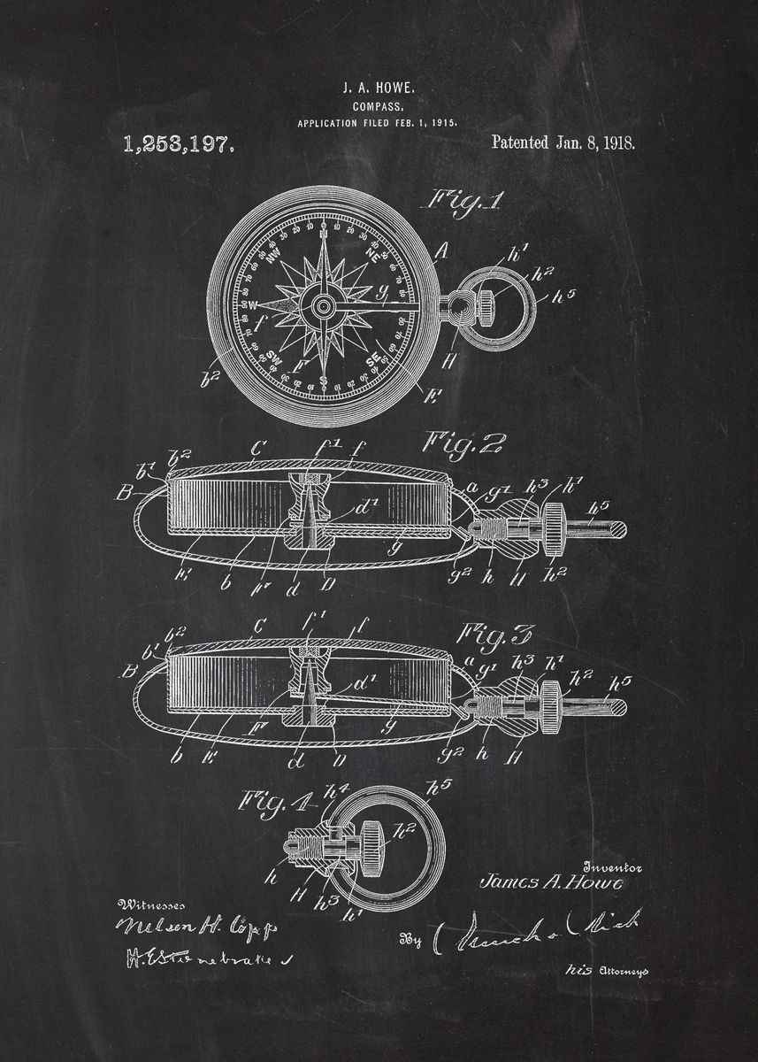 '1918 Compass - Patent Drawing' Poster, picture, metal print, paint by ...