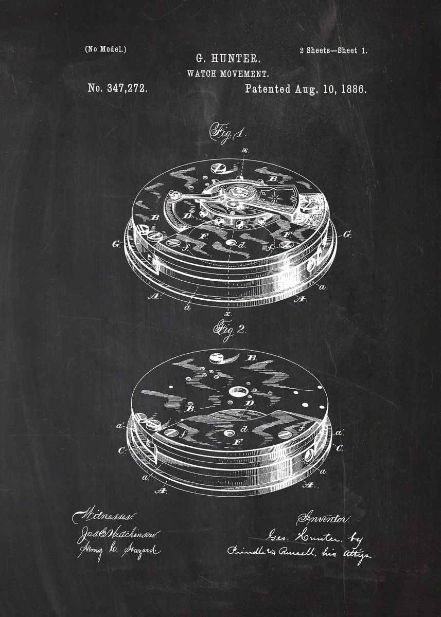 '1886 Watch Movement - Patent Drawing' Poster, picture, metal print ...