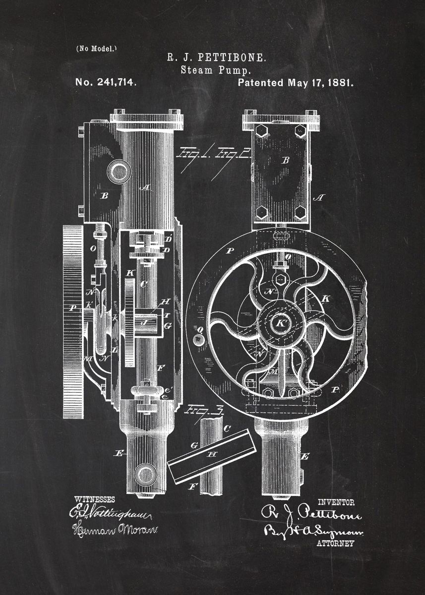 '1881 Steam Pump - Patent Drawing' Poster, picture, metal print, paint ...