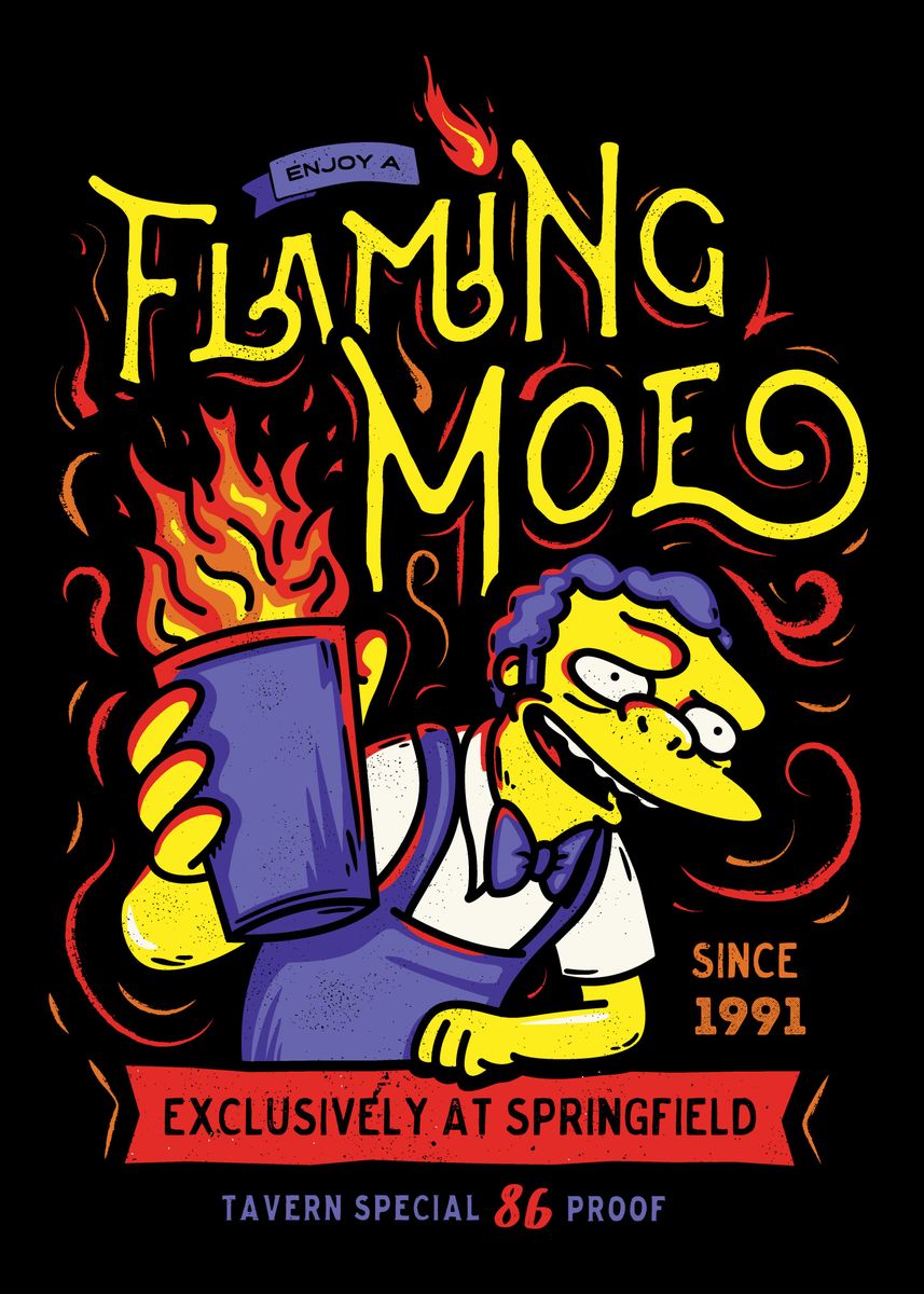 'Flaming Moe' Poster, picture, metal print, paint by CoDDesigns | Displate