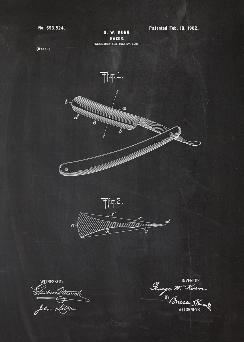 '1901 Razor - Patent Drawing' Poster by Nicram K | Displate