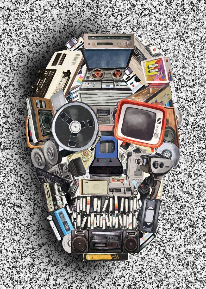 'retro tech skull' Poster, picture, metal print, paint by Bekim Art ...