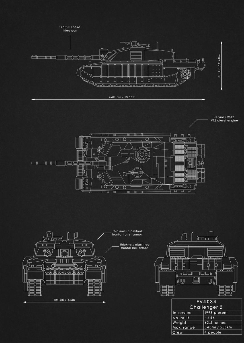 'Challenger 2 Blueprint' Poster, picture, metal print, paint by Iwoko ...
