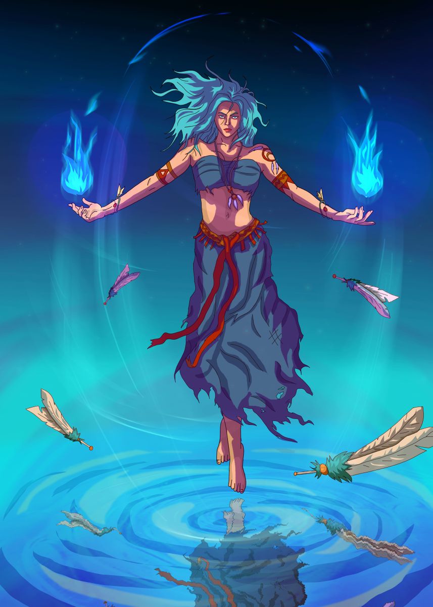 'Blue Flame Shaman Lady' Poster, picture, metal print, paint by Andrei ...