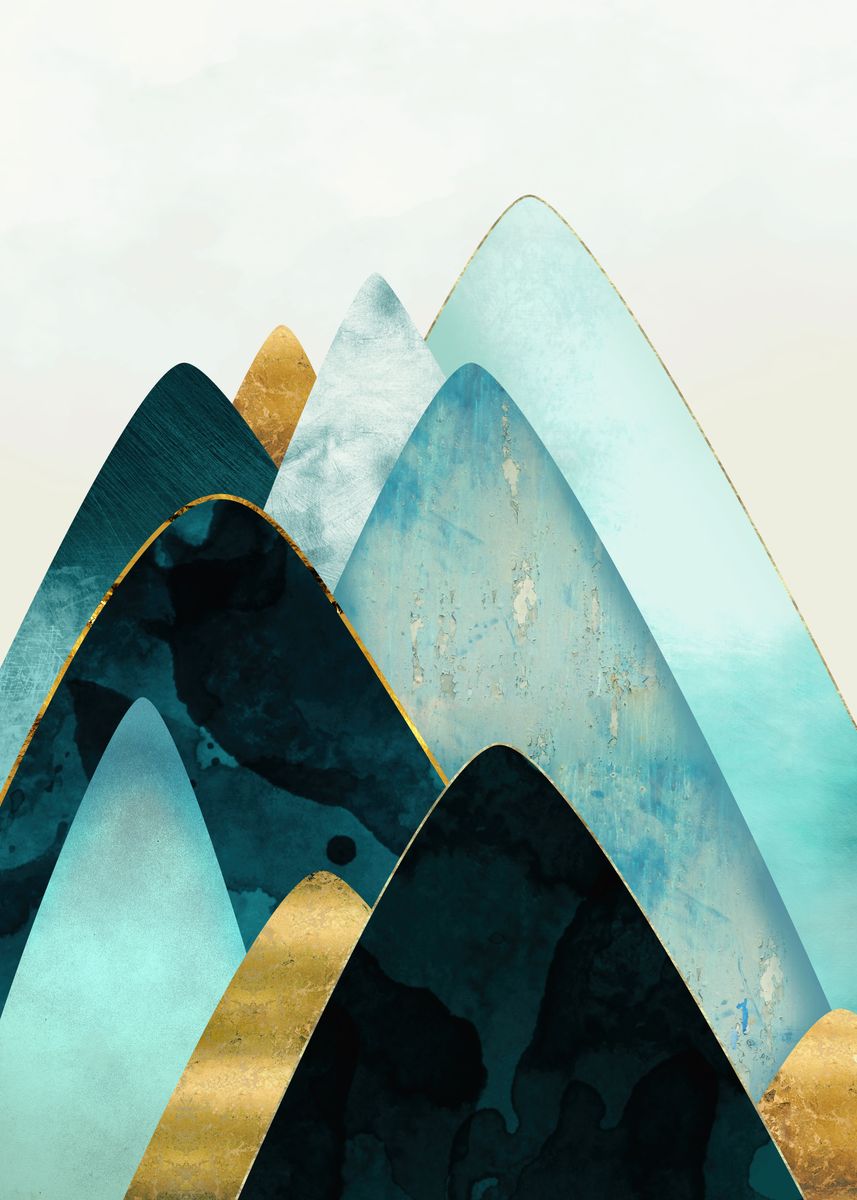 'Gold and Blue Hills' Poster, picture, metal print, paint by SpaceFrog ...