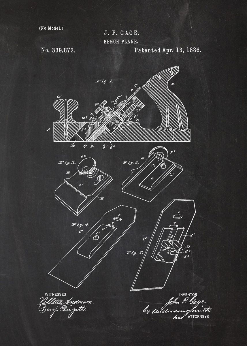 '1886 Bench Plane - Patent Drawing' Poster, picture, metal print, paint ...