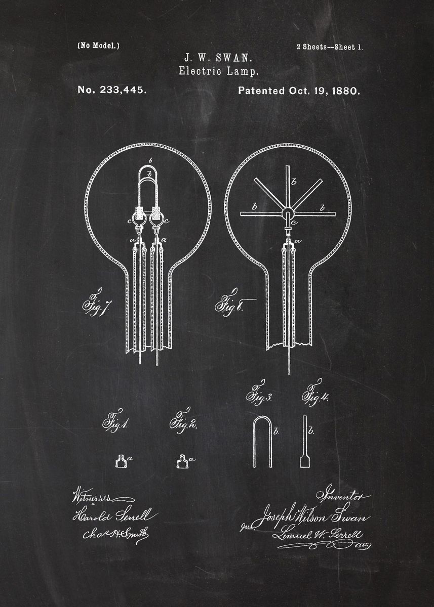 '1880 Electric Lamp - Patent Drawing ' Poster, picture, metal print ...