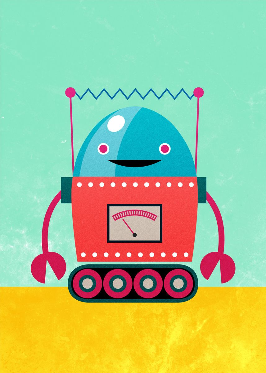 'Egg Head Robot' Poster, picture, metal print, paint by Lotta Hakola ...