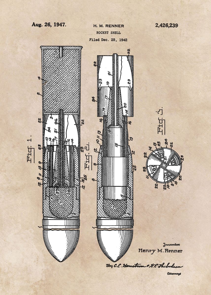 'patent art Renner Rocket shell 1947' Poster, picture, metal print ...