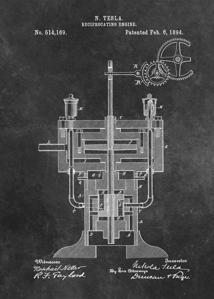 '1894 Tesla Reciprocating engine' Poster by Lion Mixart | Displate