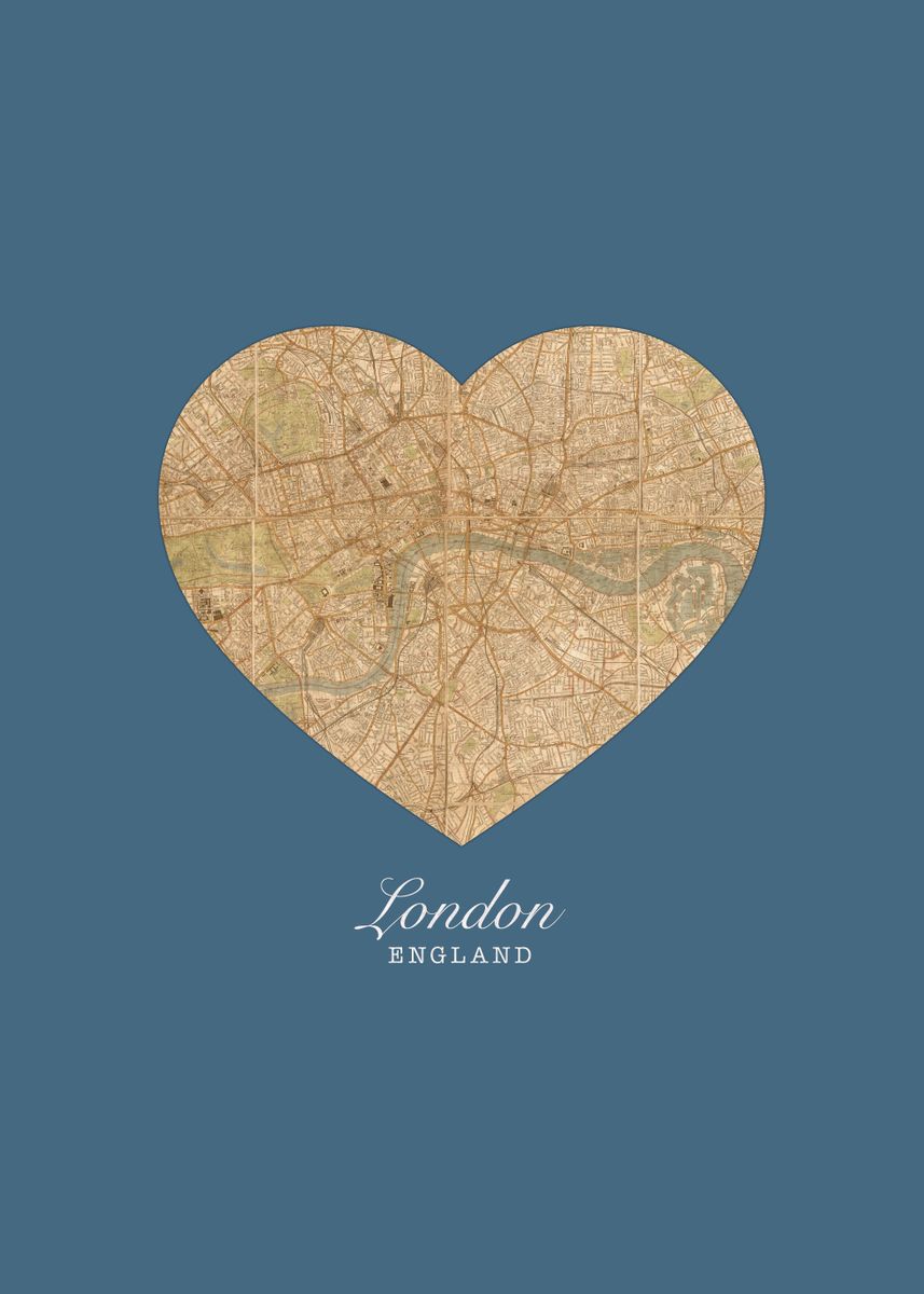 'I Heart London England Street Map Love Series' Poster, picture, metal ...