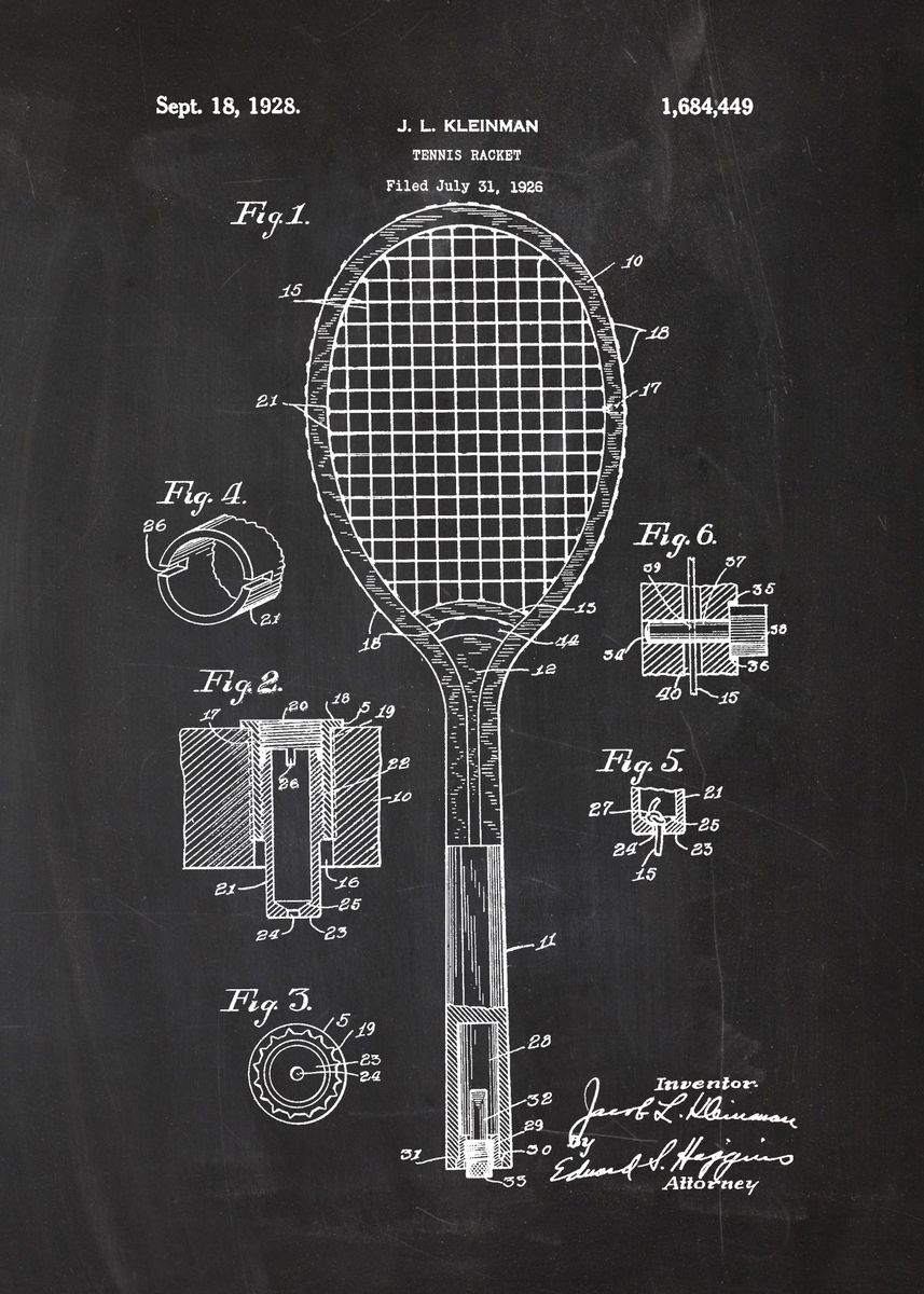'1928 Tennis Racket -Patent Drawing' Poster, picture, metal print ...