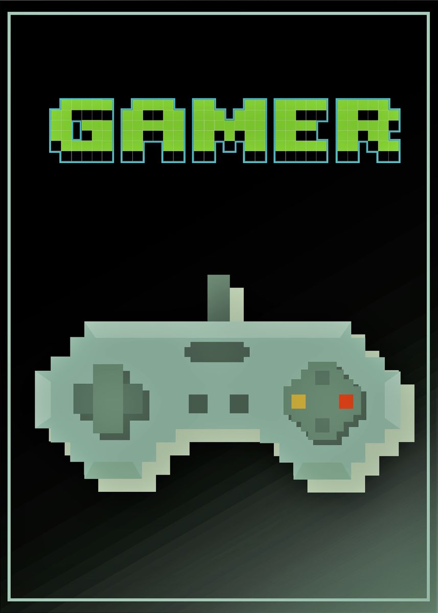 'Green Pixel Gamer No. 1' Poster, picture, metal print, paint by ...