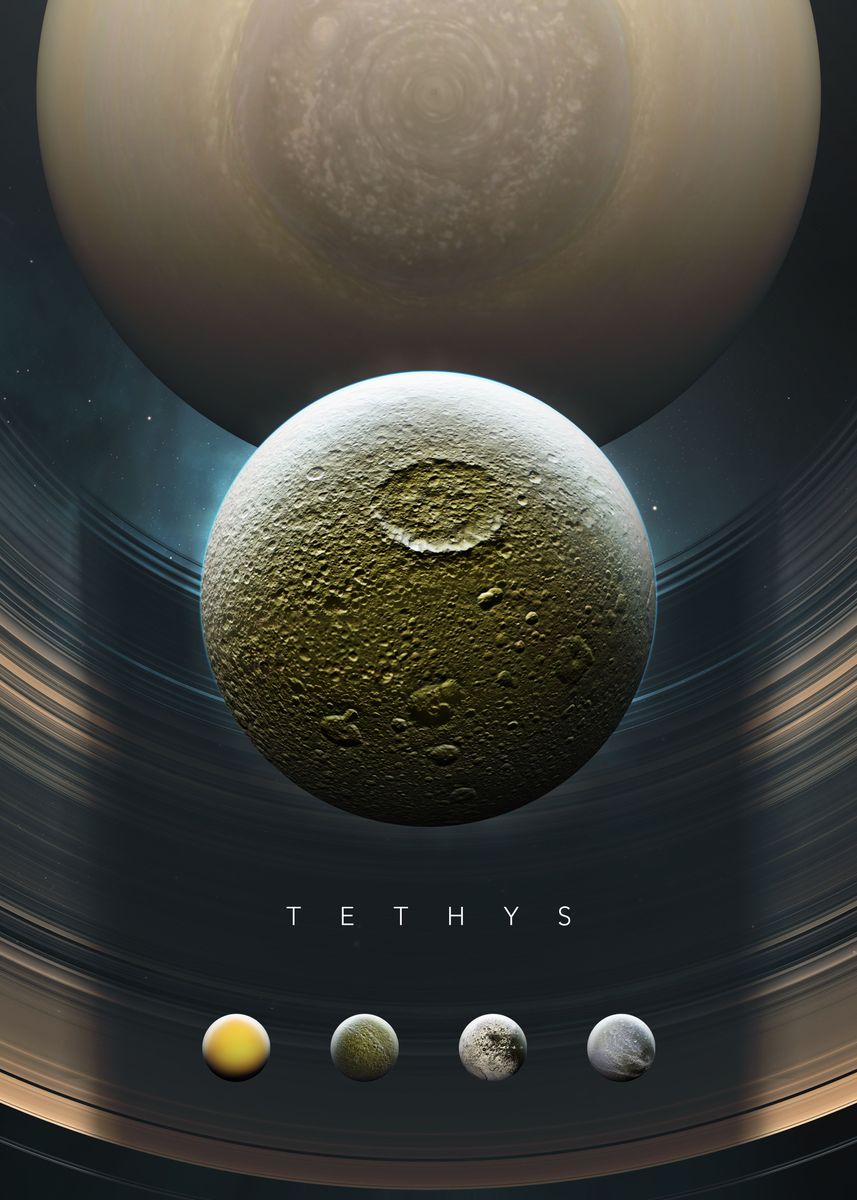 'A Portrait of the Solar System: Tethys' Poster, picture, metal print ...