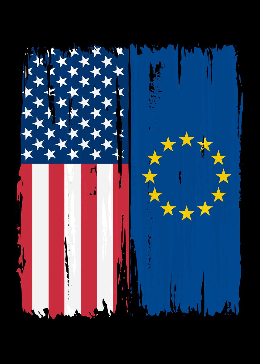 'American Europe Split Flag' Poster, picture, metal print, paint by ...