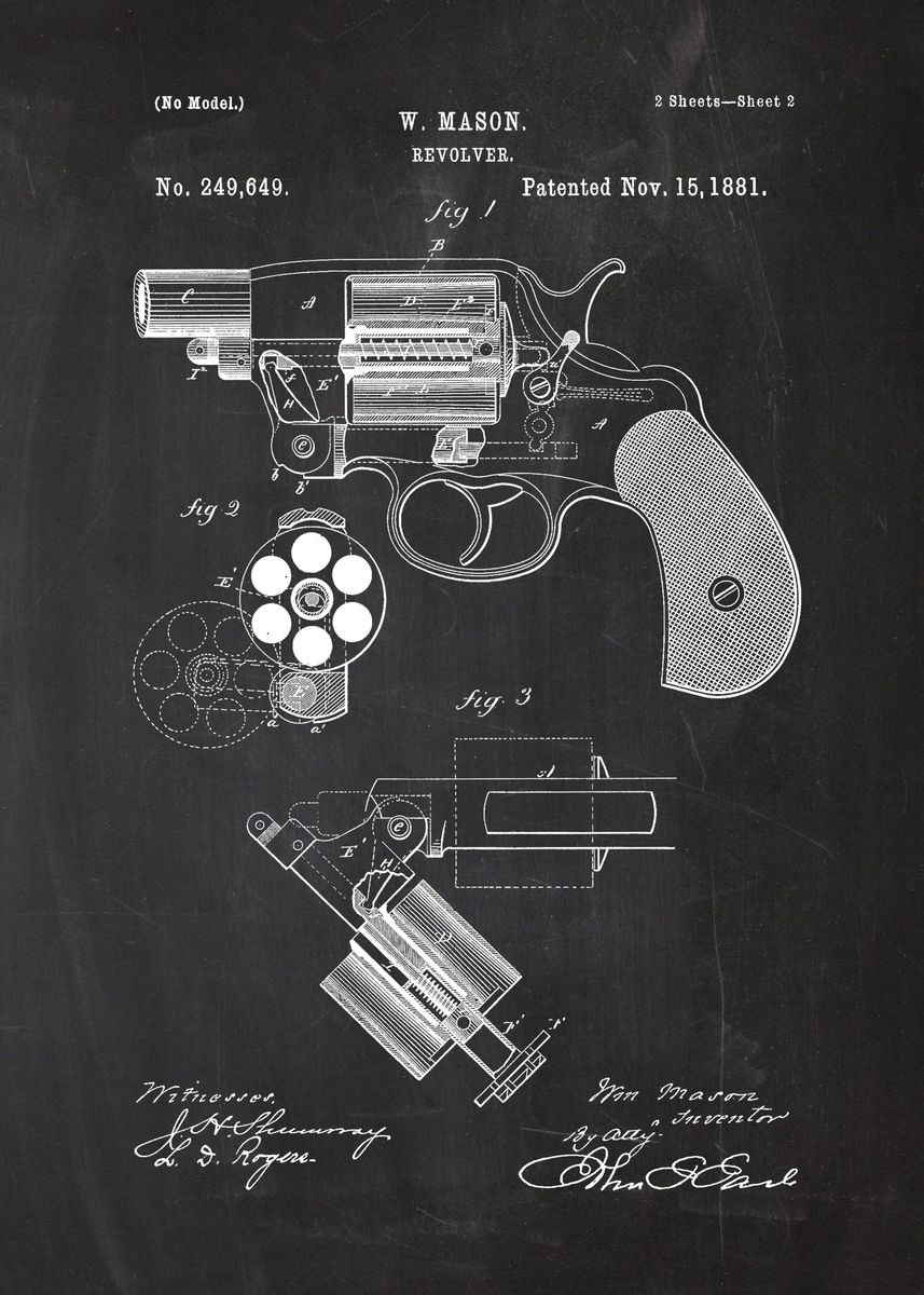 '1881 Revolver - Patent Drawing' Poster, picture, metal print, paint by ...