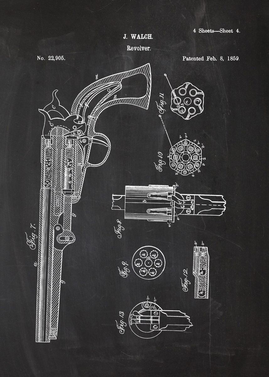 '1859 Revolver - Patent Drawing' Poster, picture, metal print, paint by ...