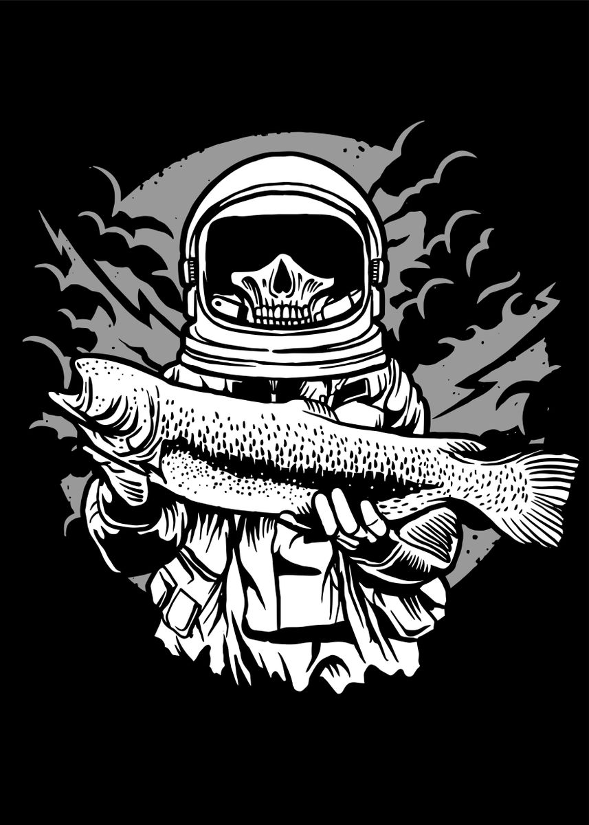 'Astronaut Fishing' Poster by Aloke Design | Displate